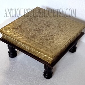 Low Rise Stool Chowkies Bajot Brass Fitted Wood Painted for Pooja ...