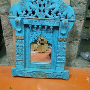 Jharokha Mirror Wooden Handmade Painted Carved India Color Embossed ...