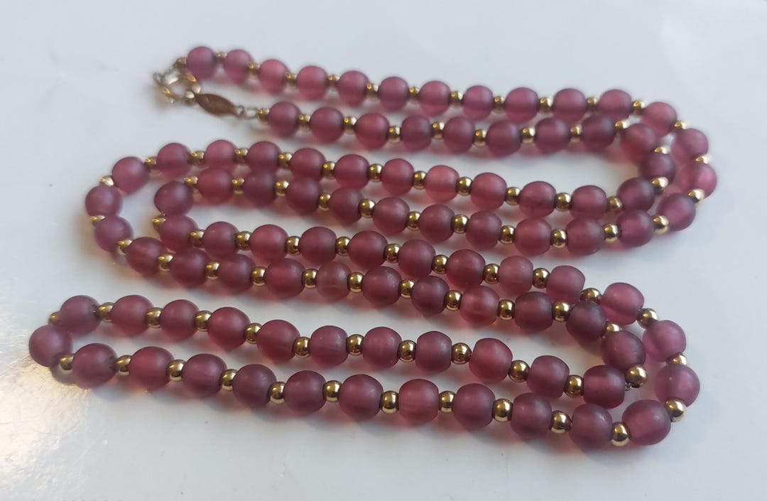 80s Napier Dusky Pink Frosted Glass Bead Necklace - Long Simple Pink ...