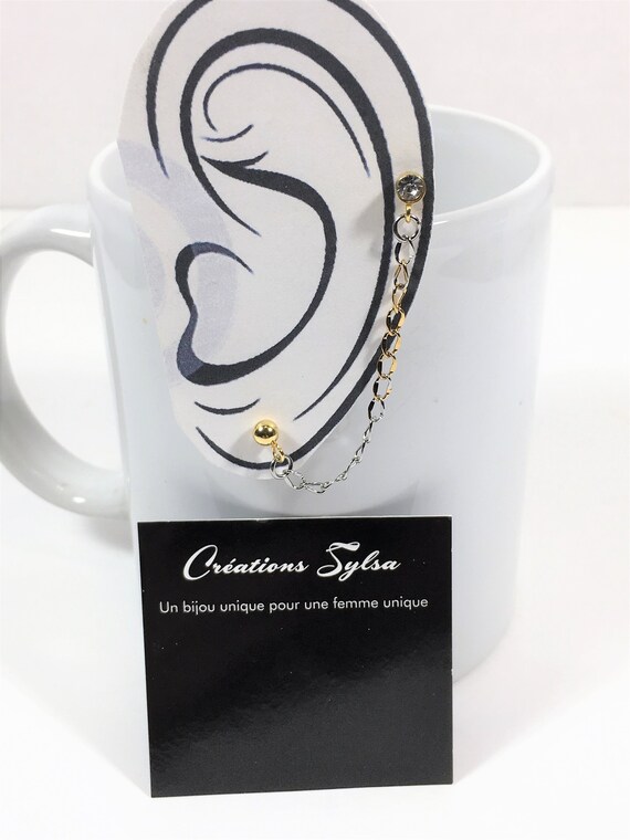 Double Piercing Earrings With Pierre Du Rhin and Stainless | Etsy