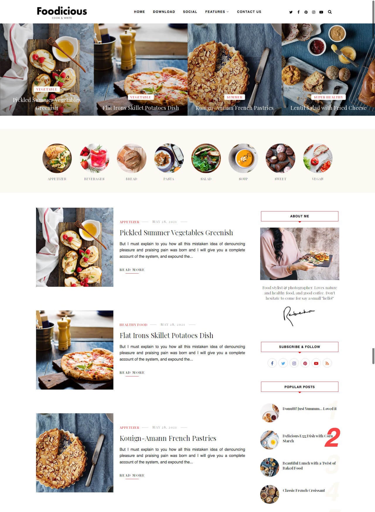 Foodicious Food Blogger Theme Blogspot Template Blogger.com Premade ...