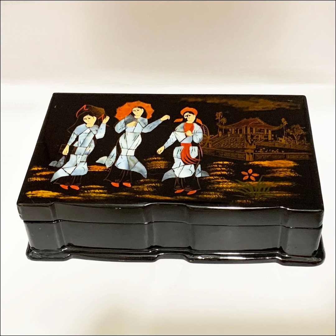 Vintage Black Lacquer Jewelry Box Mother of Pearl Inlay - Etsy