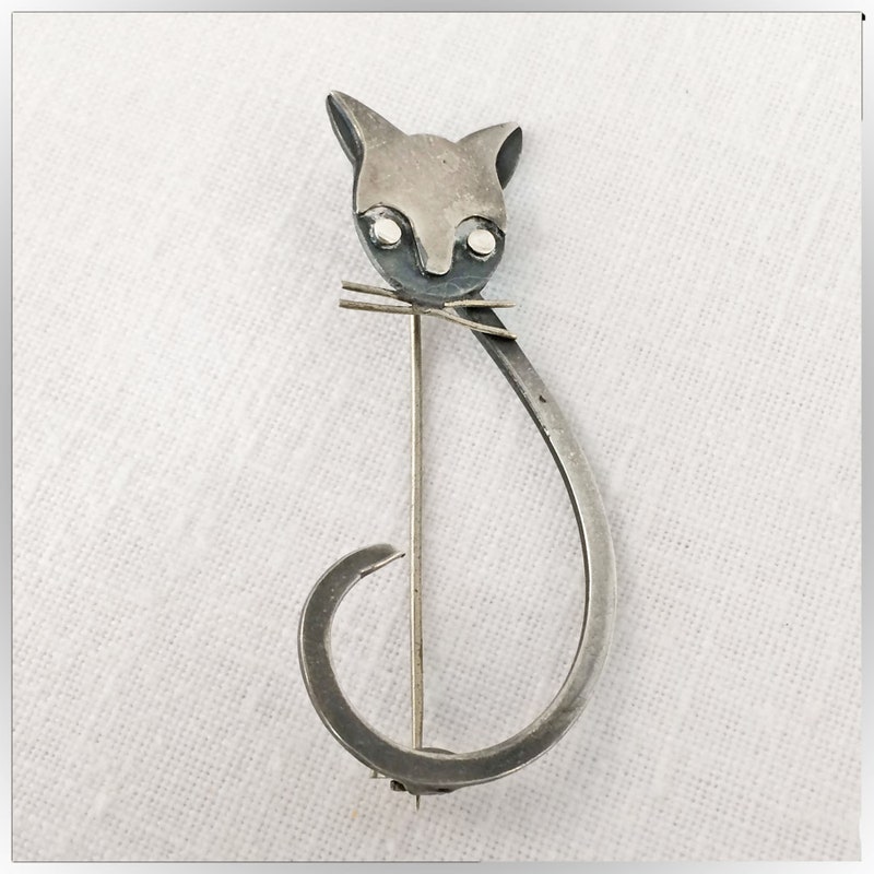 Sterling Cat Pin - Etsy
