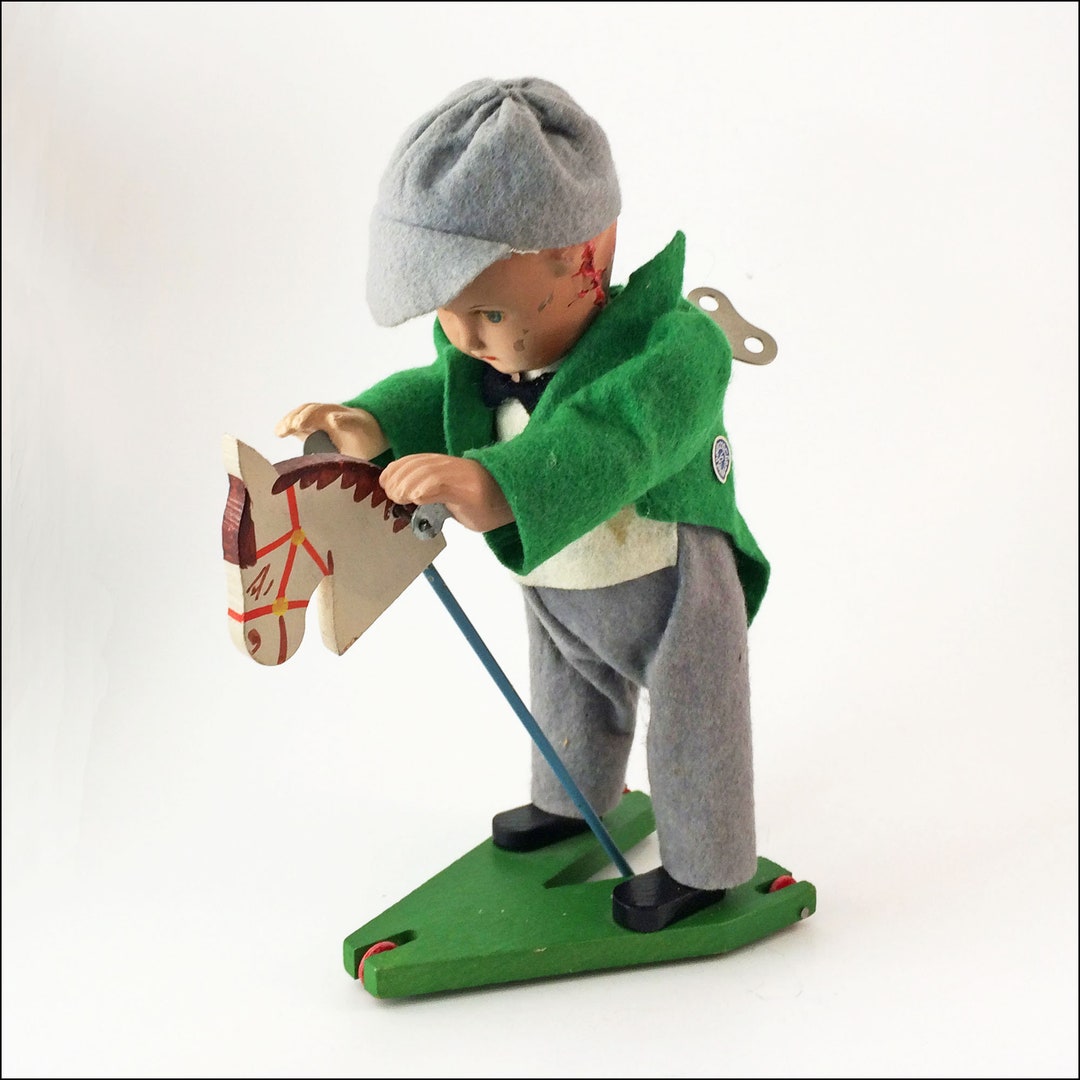 Vintage Wind-up Clockwork Toy 1950s Boy With Stick Horse USSR Occupied ...