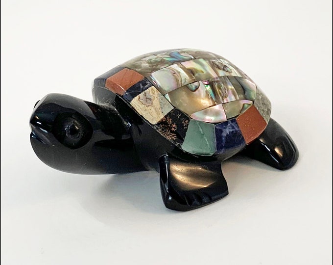 Vintage Obsidian Turtle With Abalone and Stone Inlay - Etsy