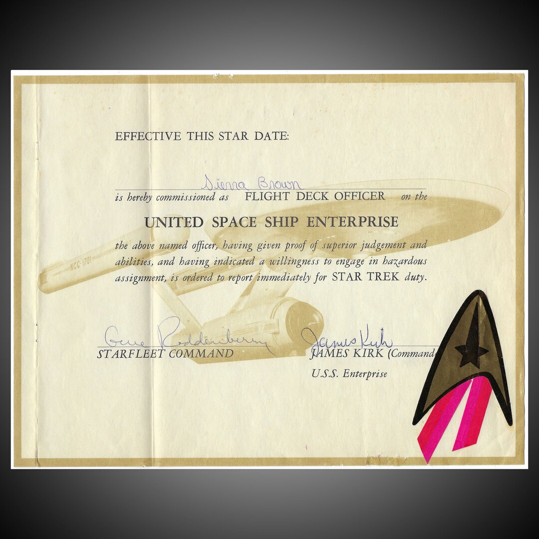 Star Trek Flight Deck Officer Certificate 1960s - Etsy