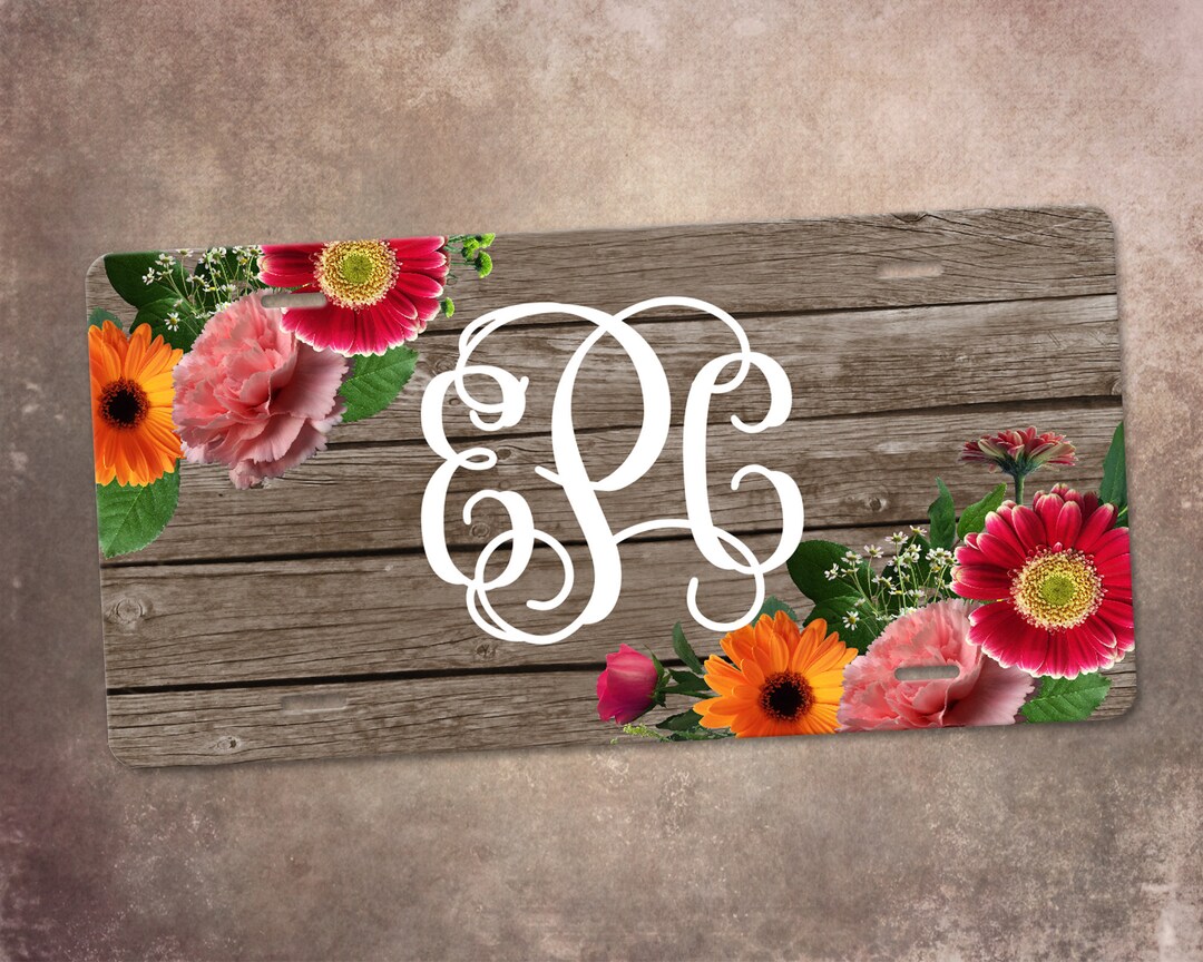 Floral Monogram Car Tag Monogram Car Tag Car Accessory - Etsy