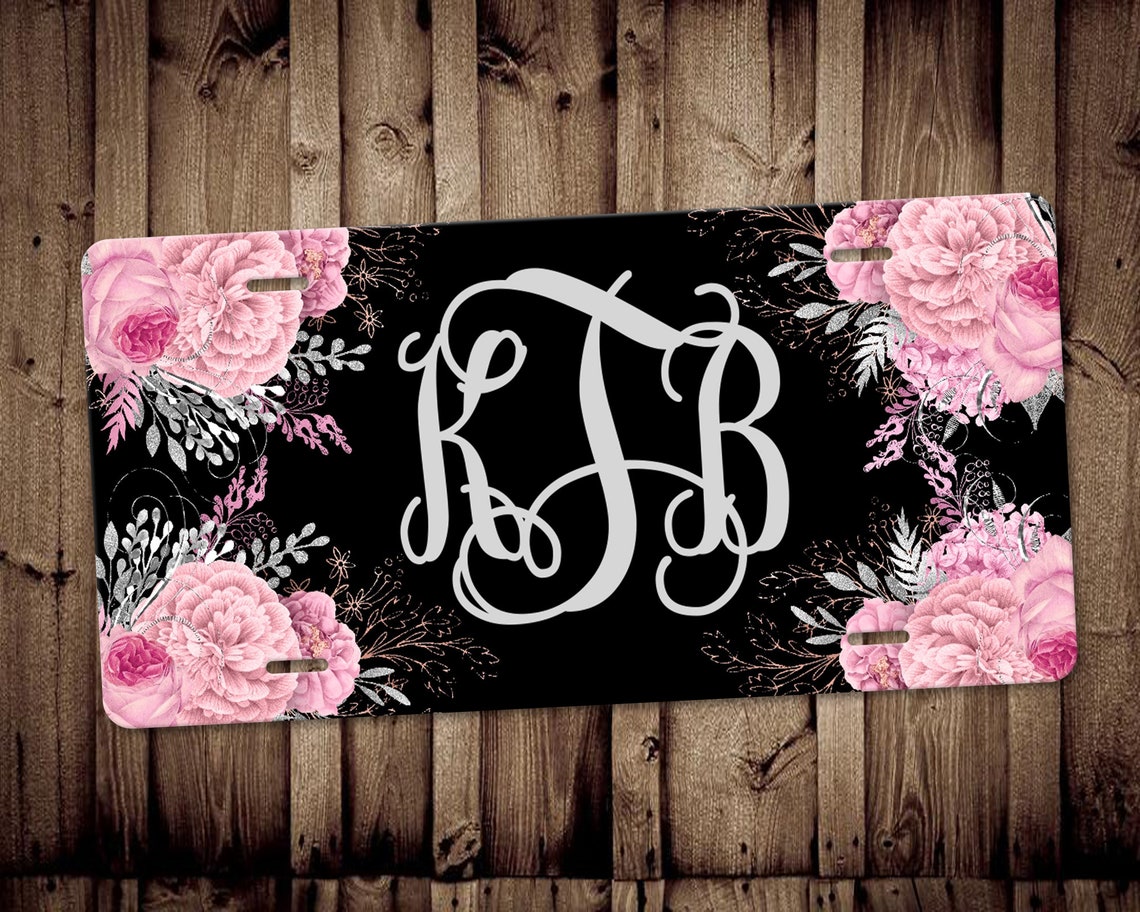 Black and Silver Floral License Platefront License Platecar | Etsy