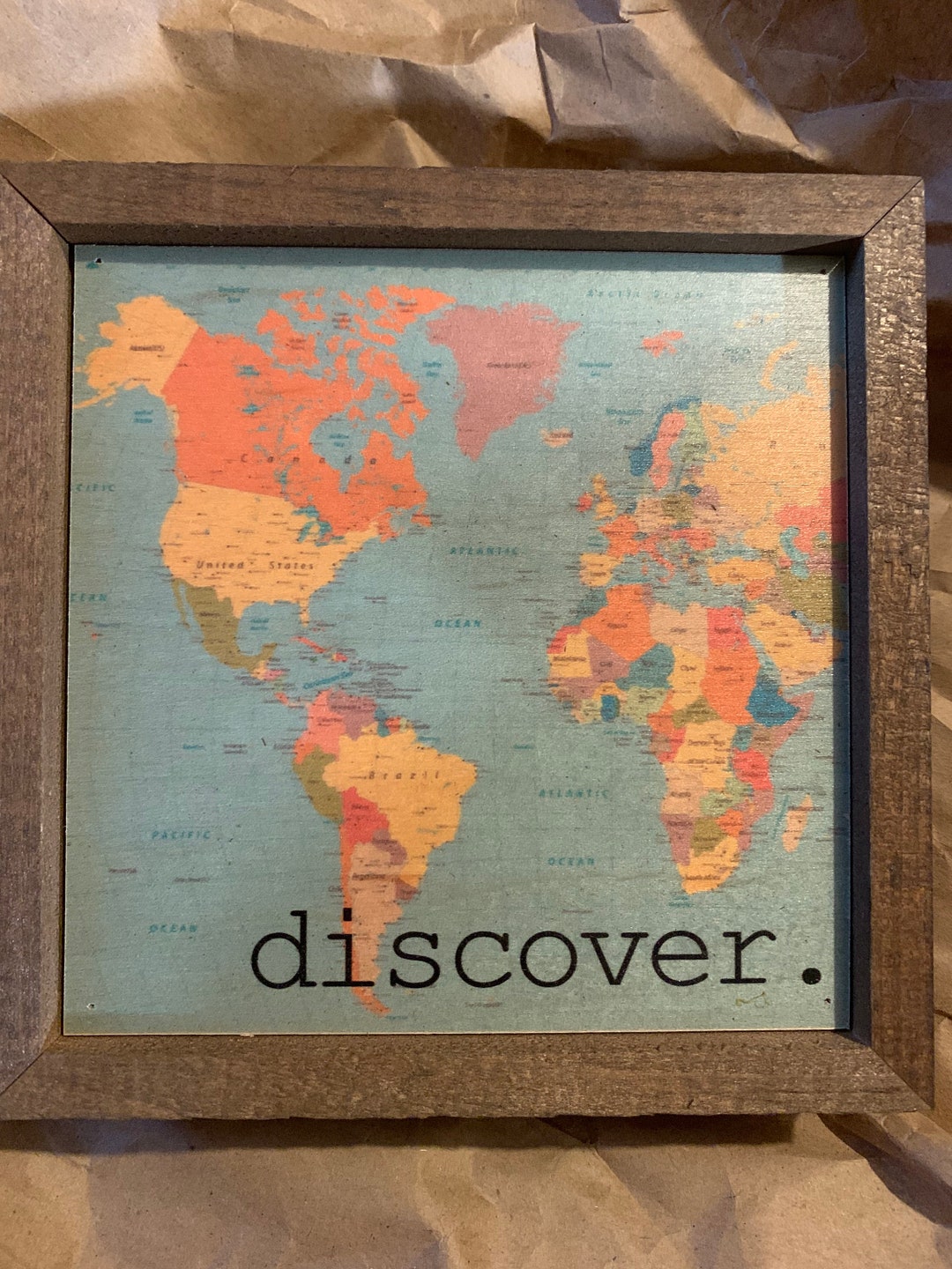World Map Wooden Sign/shelf Sitter 6X6 - Etsy