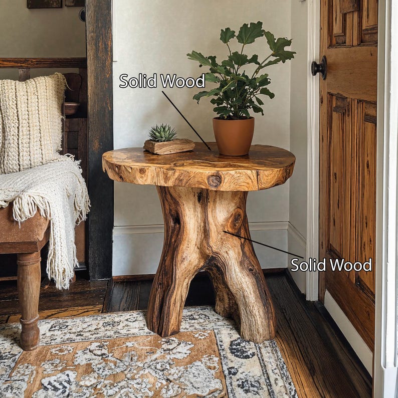 Handmade Round End Table Live Edge End Table Solid Wood End Tablerustic ...