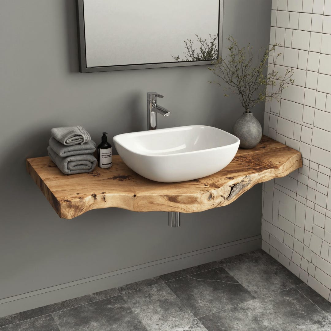 Shelf Rustic Floating Vanity Desk Shelf Handcrafted Live Edge Bathroom ...