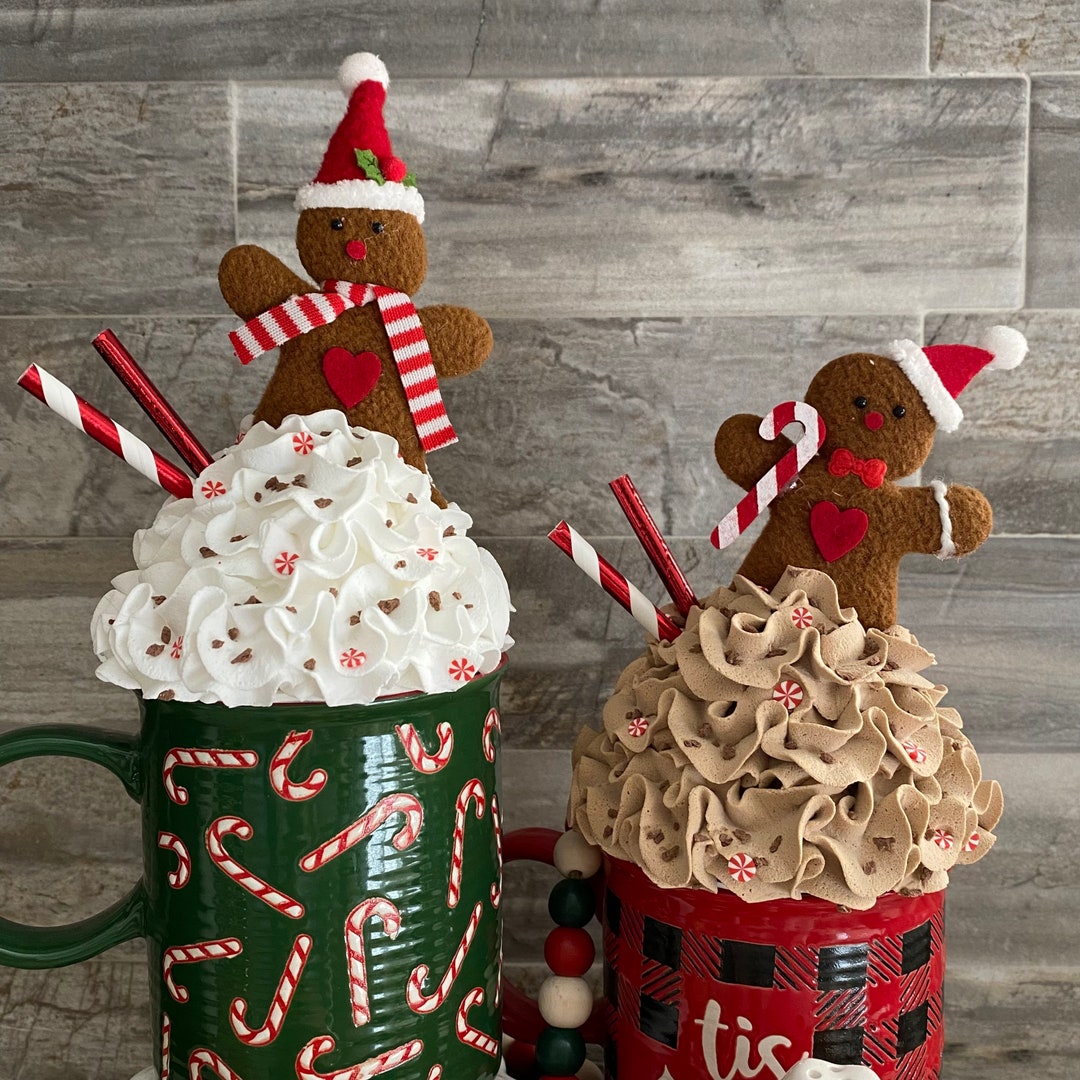 Gingerbread Faux Whip Cream Mug Topper Candy Cane or Scarf - Etsy