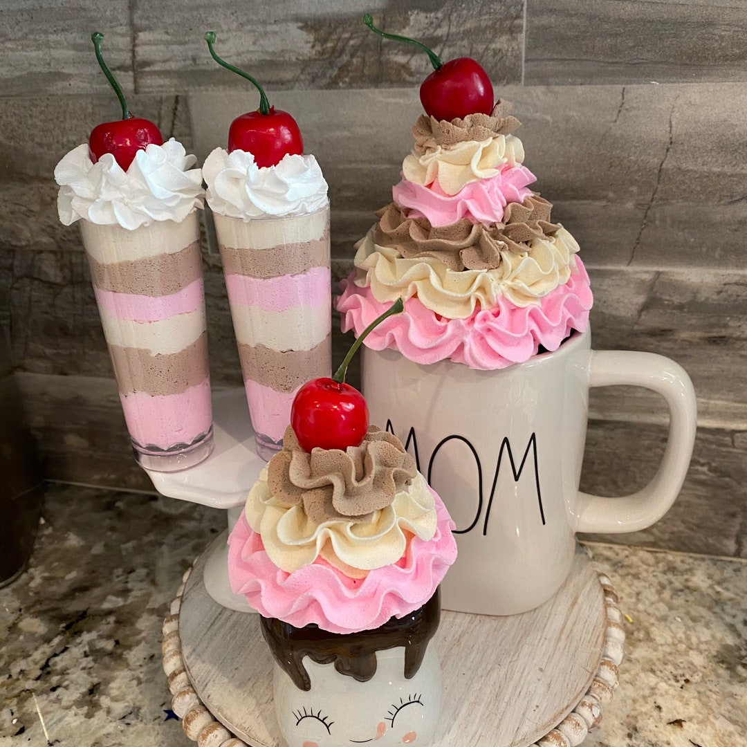 Neapolitan Themed Faux Whip Cream Mug Toppers or Parfait Rae Dunn Mug ...
