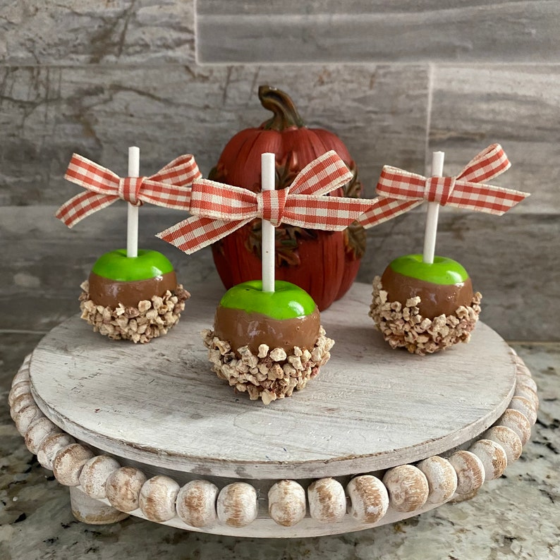 Set of 3 Mini Carmel Apples on a Stick Coffee Bar Decor - Etsy