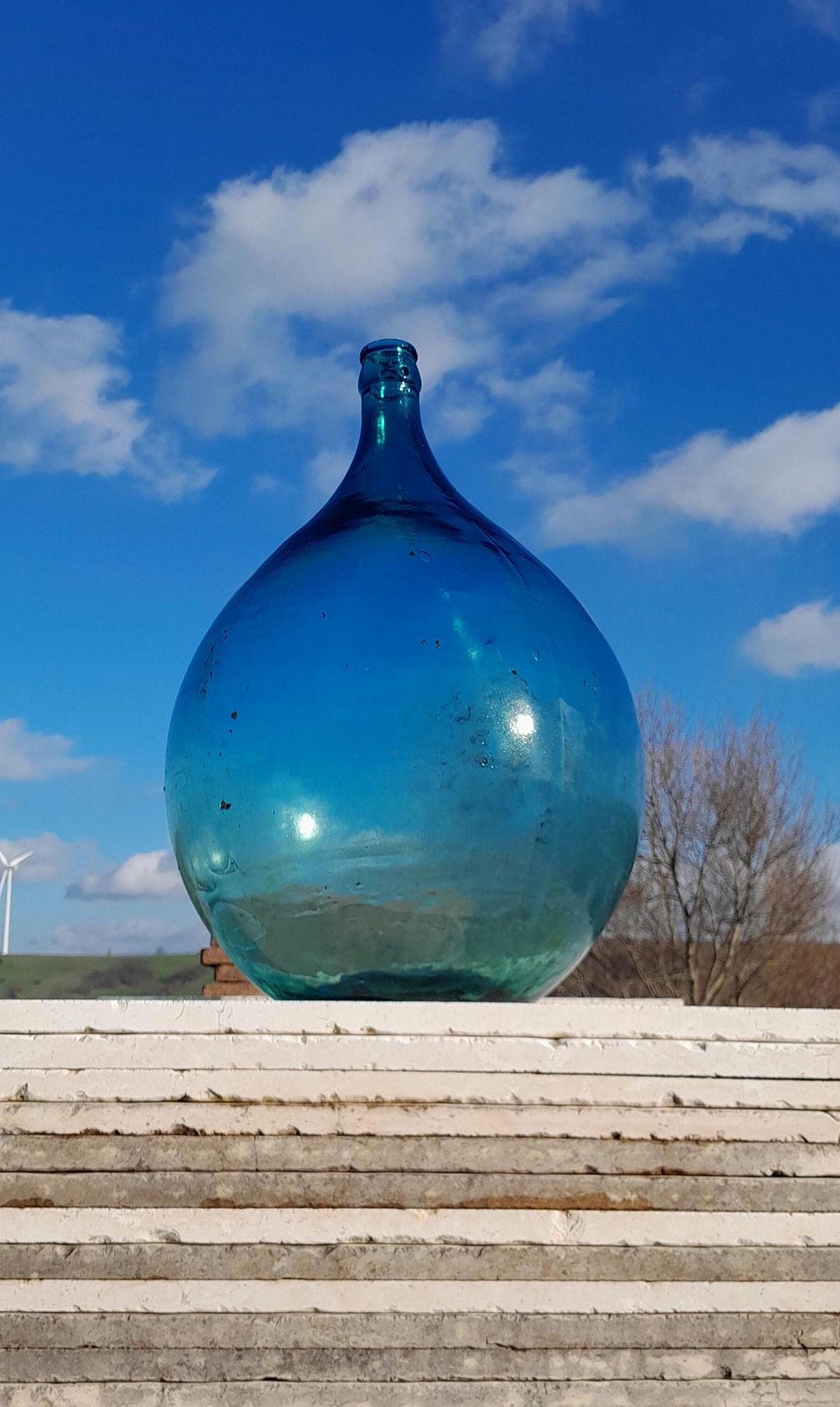 Vintage Blue Demijohn With Green Shades Color Glass Demijohn, Flagon ...