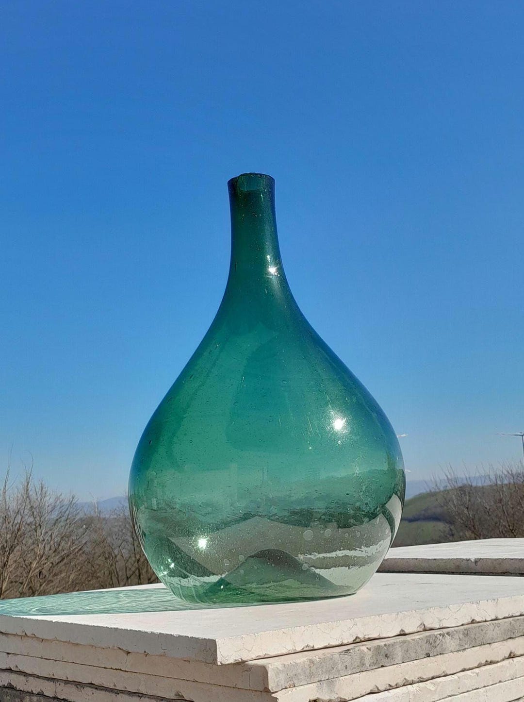 Antique Green Blown Glass Flagon, Onion Shape Vase, Decanting Flask ...