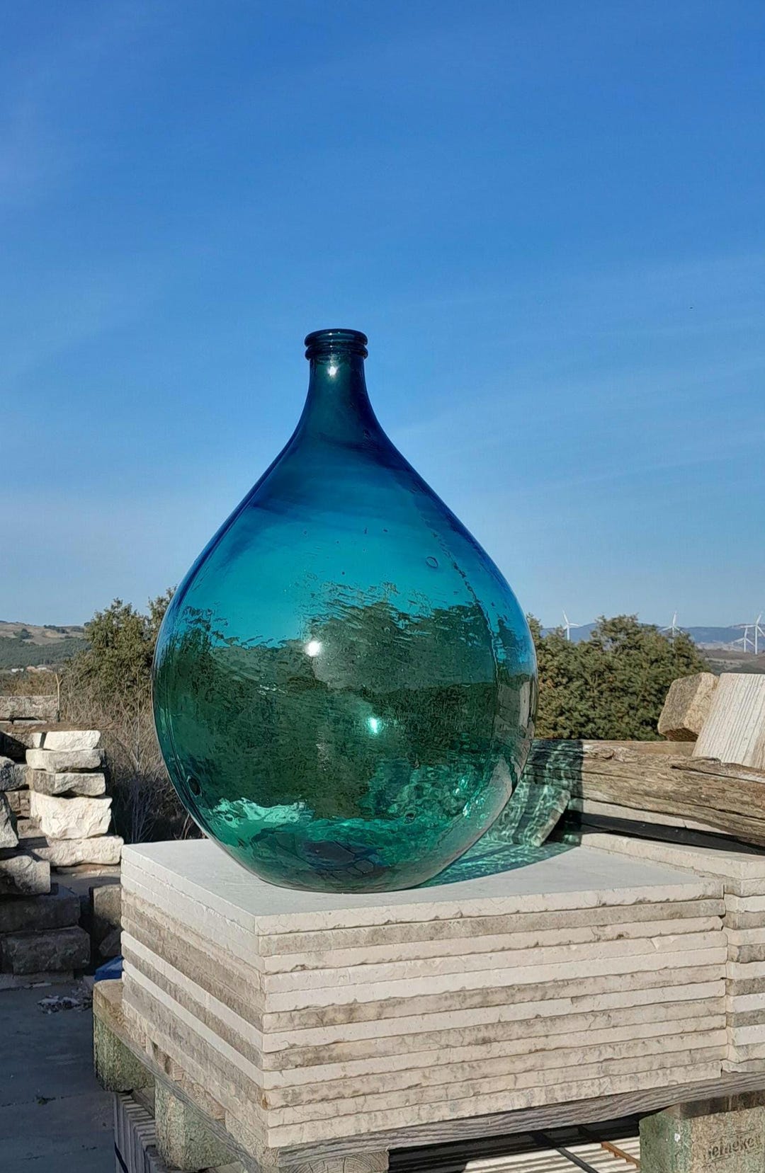 Rare Green-blue Glass Demijohn, Big Bottle, Wine Storing Demijohn, Rare ...