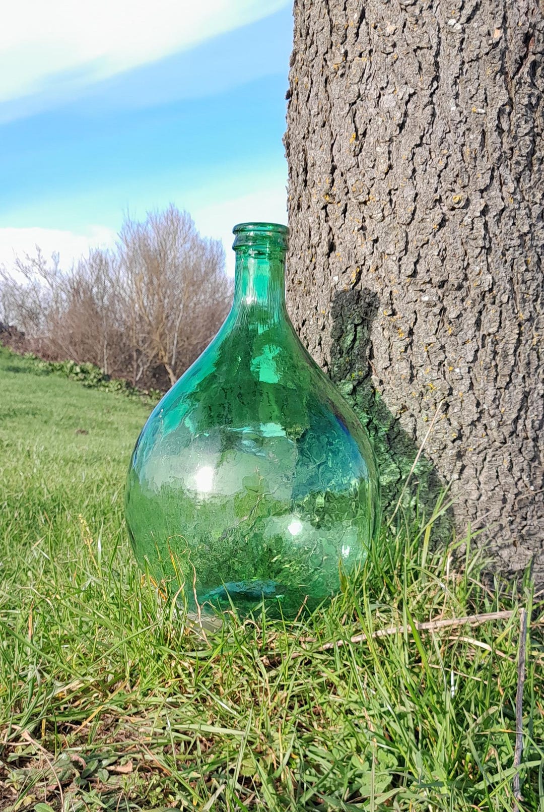 15" Vintage Green Glass Demijohn, Italian Vintage Demijohn 1940's ...