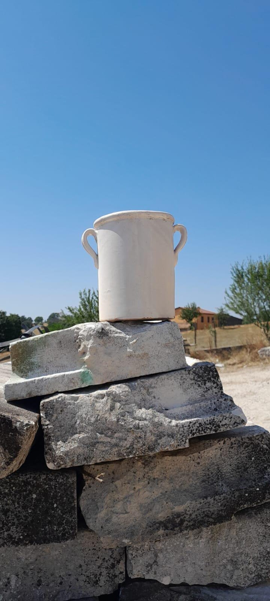7.00 Old White Glazed Terracotta Pot 1880 1910, Enameled Vase, Ladle ...