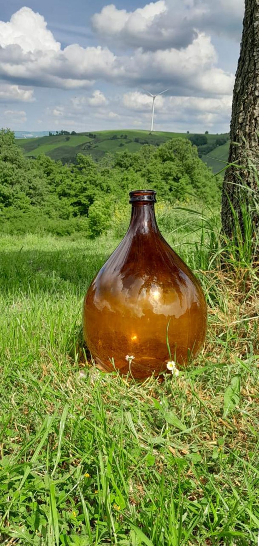 15" Vintage Amber Brown Glass Mini Demijohn, Italian Vintage Demijohn ...