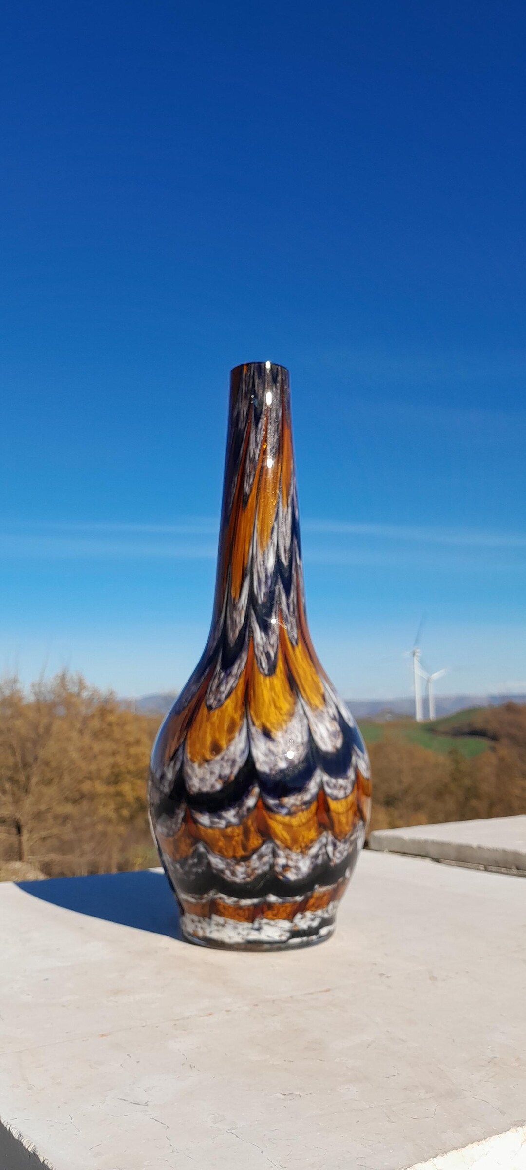 Variegated Drop Vase, Narrow Neck Vase, Ornamental Glass Blown Glass ...