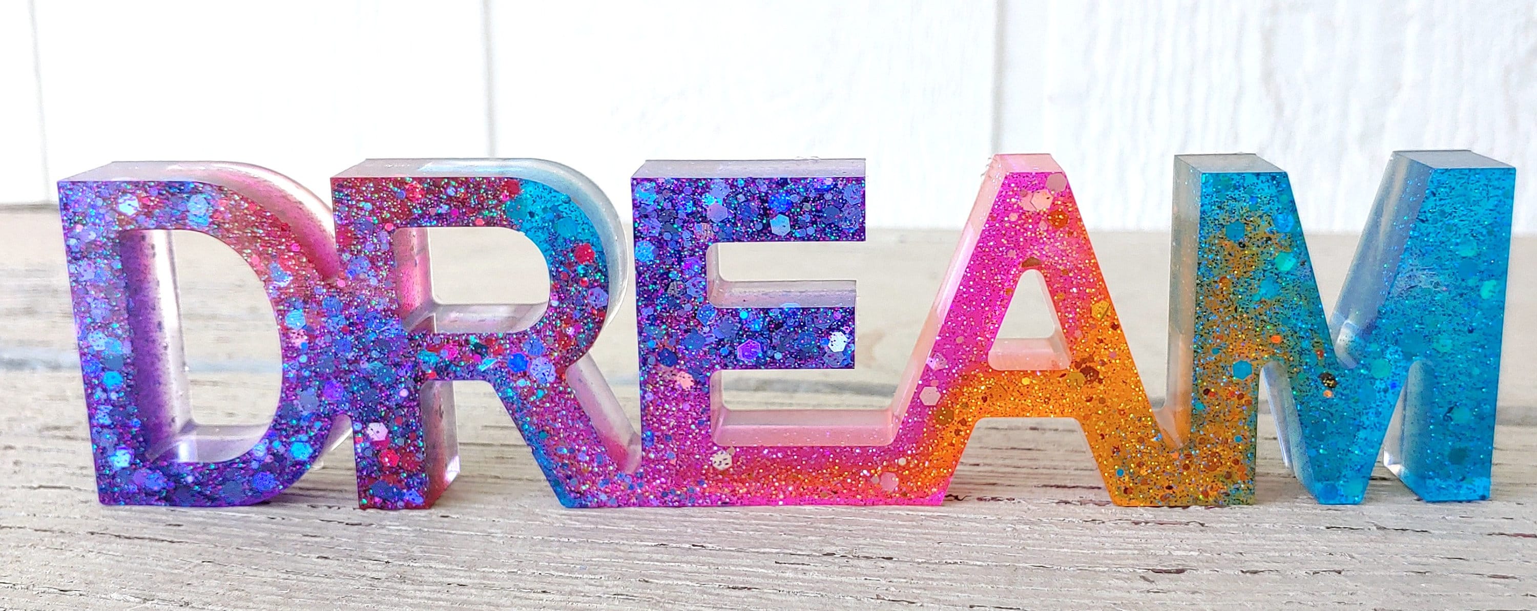 Rainbow Colored Word Sign dream With Sparkly Glitter in Red, Green ...