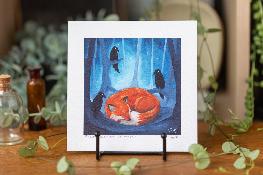Sleeping Fox and Ravens UNFRAMED Print, Cosy Illustration Wall Art - Etsy