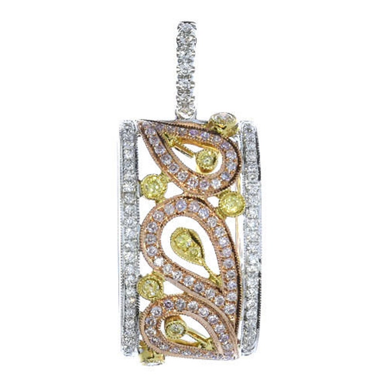 Real 0.62ct Natural Fancy Pink & Yellow Diamonds Pendant Necklace 18k ... Real 0.62ct Natural Fancy Pink & Yellow Diamonds Pendant Necklace 18k ...