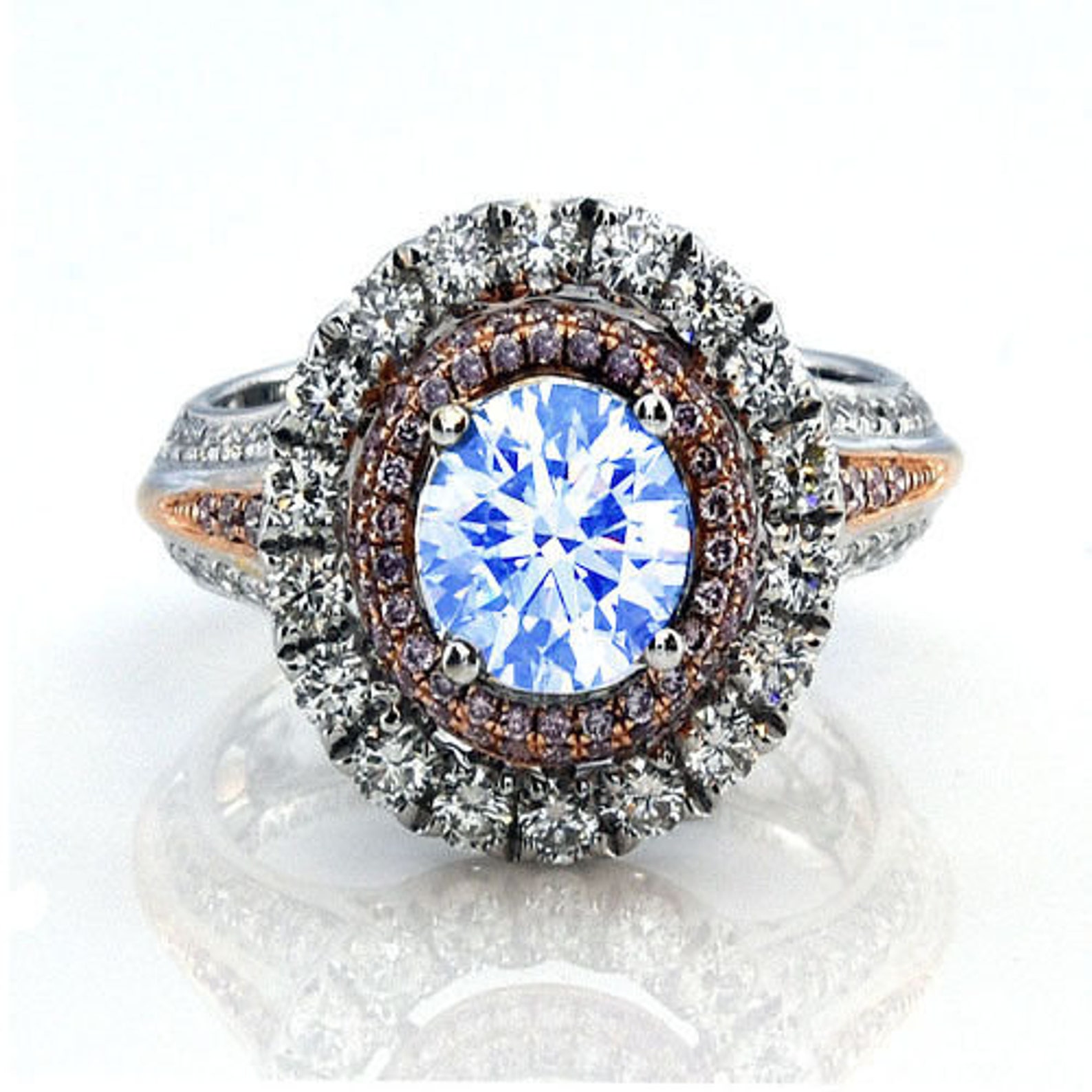Real 2.23ct Natural Faint Light Blue & Pink Diamonds Engagement Ring ...
