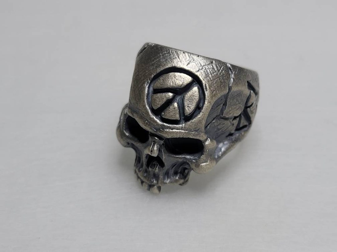 Sterling Silver Skull Ring Born to Kill Peace Sign Heavy Metal Handmade ...