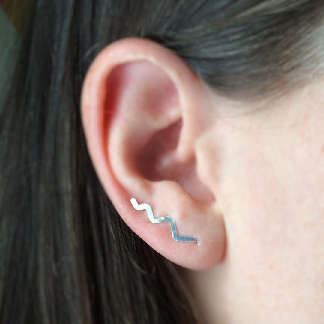 Sterling Silver Mountain Ear Climber: Minimalist Scribble Small Earring ...