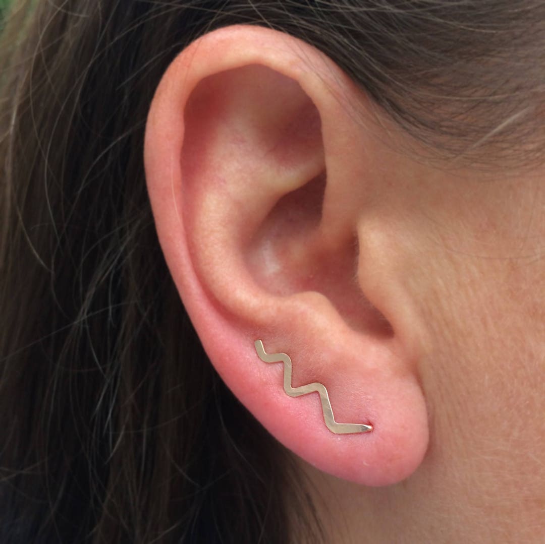 Rose Gold Filled Scribble Ear Climber: Smooth Minimalist Ear Crawler ...