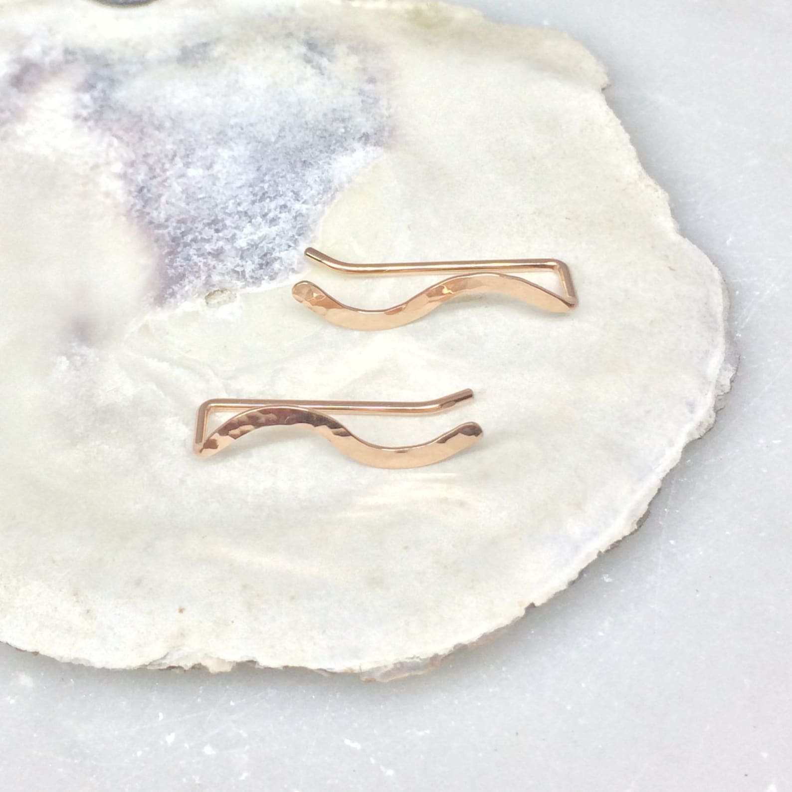 Rose Gold Wave Ear Climber: Small Minimalist Squiggle Crawler. Handmade ...