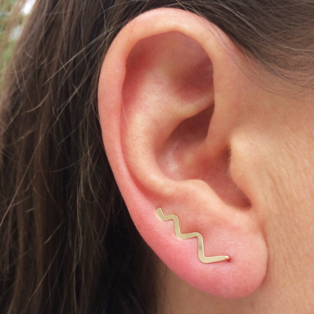 Small Gold Filled Mountain Climber Earrings: Geometric Scribble Ear ...
