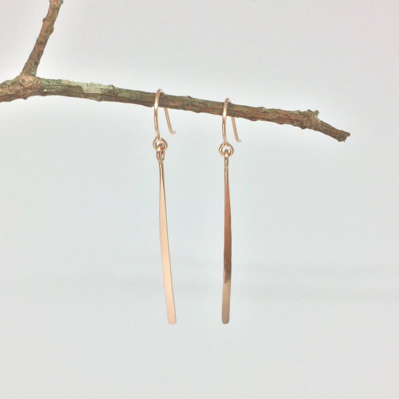 Rose Gold Long Line Dangle Earring Straight Minimalist Simple - Etsy