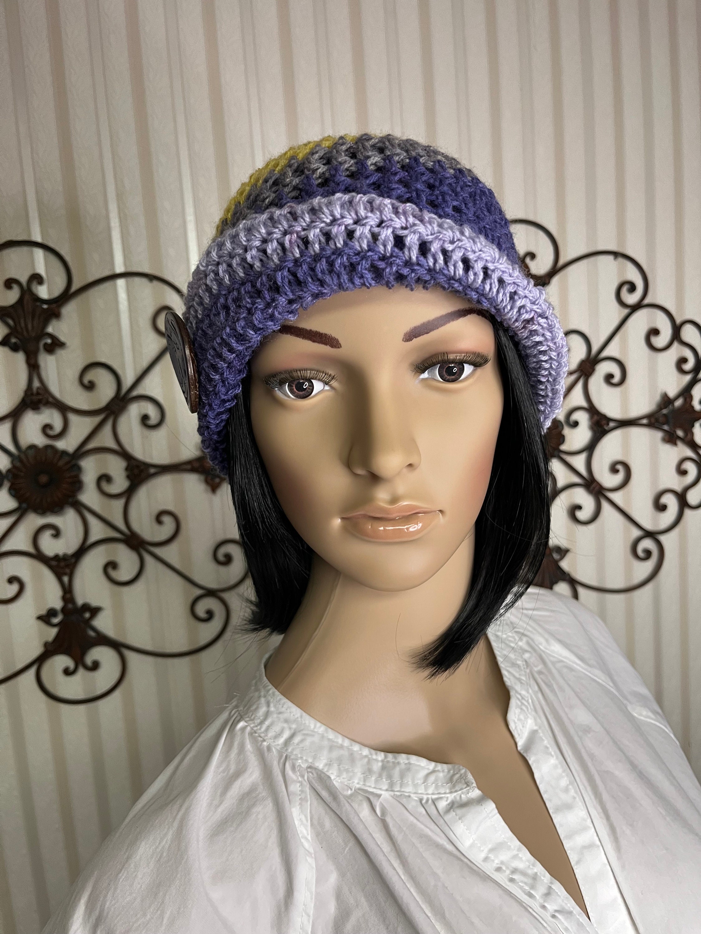 Flipped Brim Hat With Purple Button Plum Pudding - Etsy
