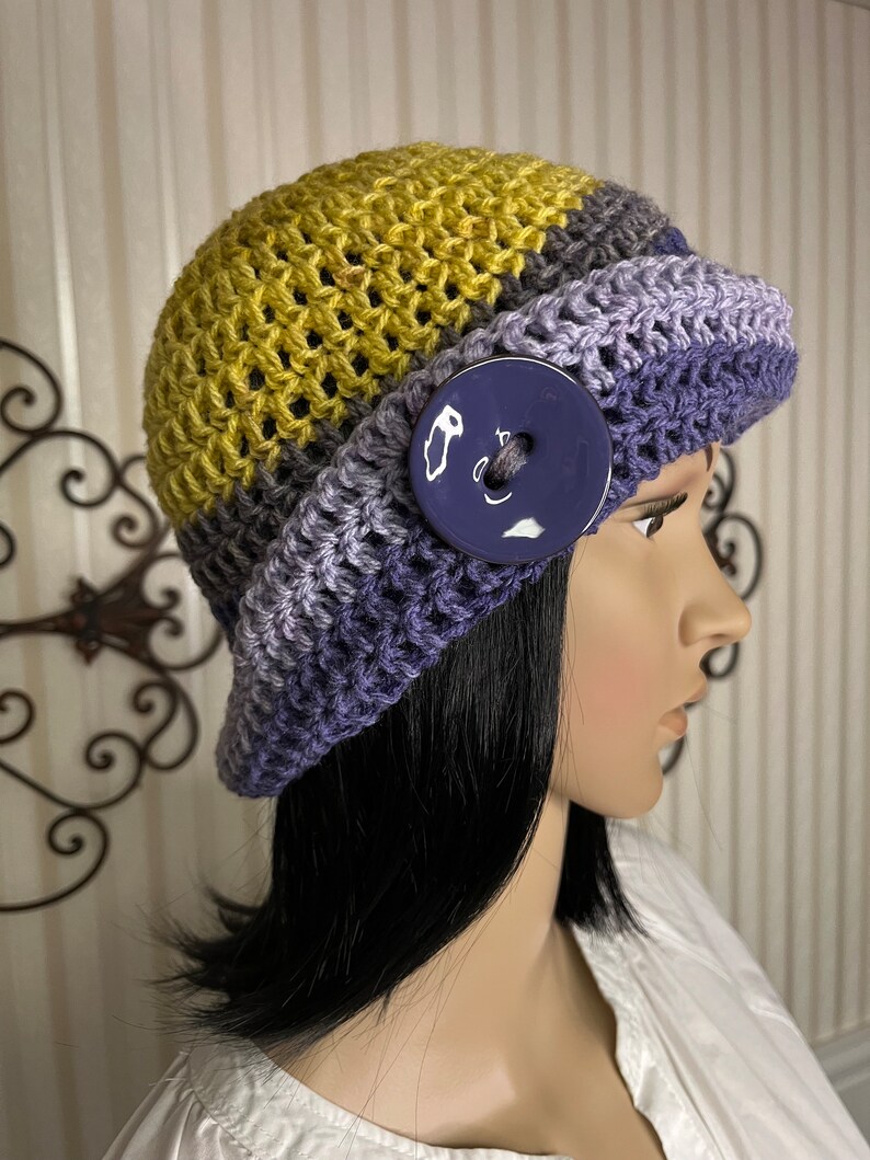 Flipped Brim Hat With Purple Button Plum Pudding - Etsy