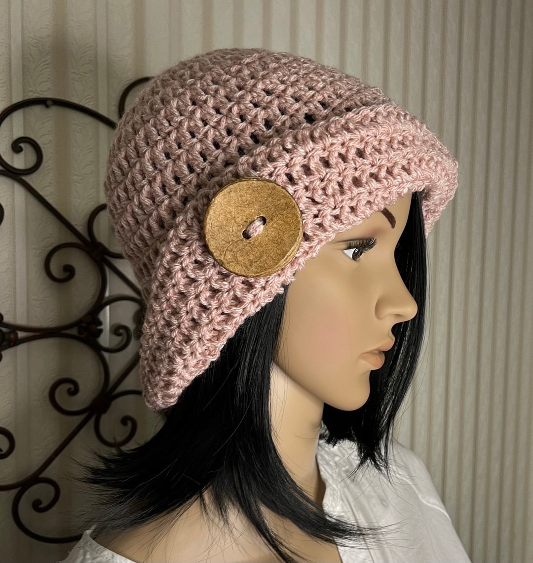 Heather Rose Flipped Brim Hat With Round Button - Etsy