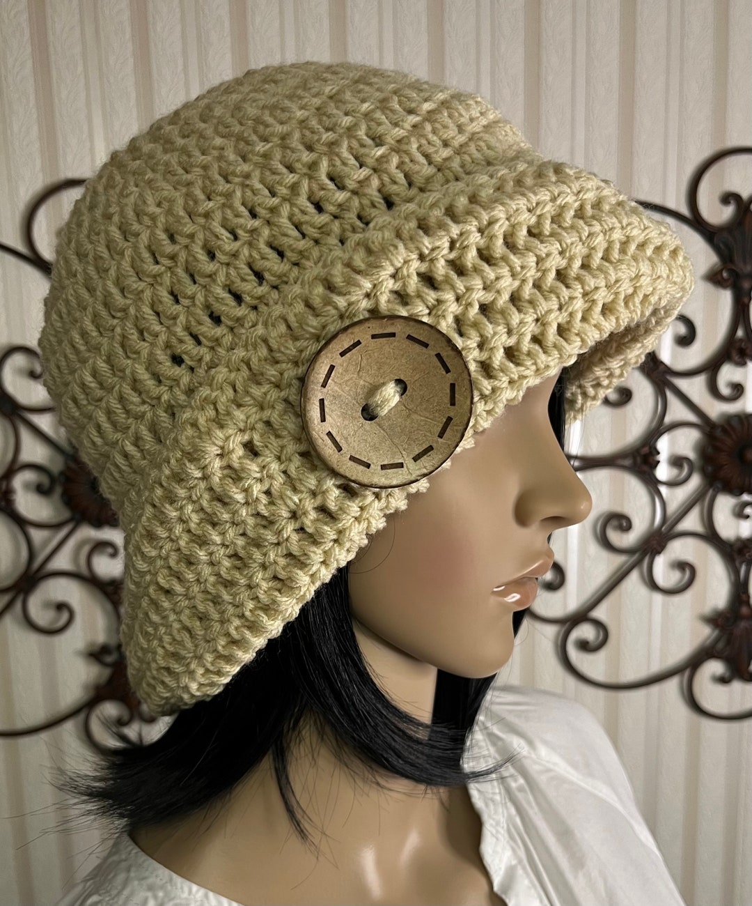 Cream Flipped Brim Hat With Button - Etsy