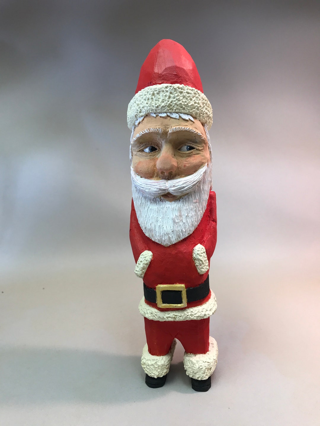 Santa Claus Carved From Basswood as a shorty Santa. He Has Blue Eyes ...
