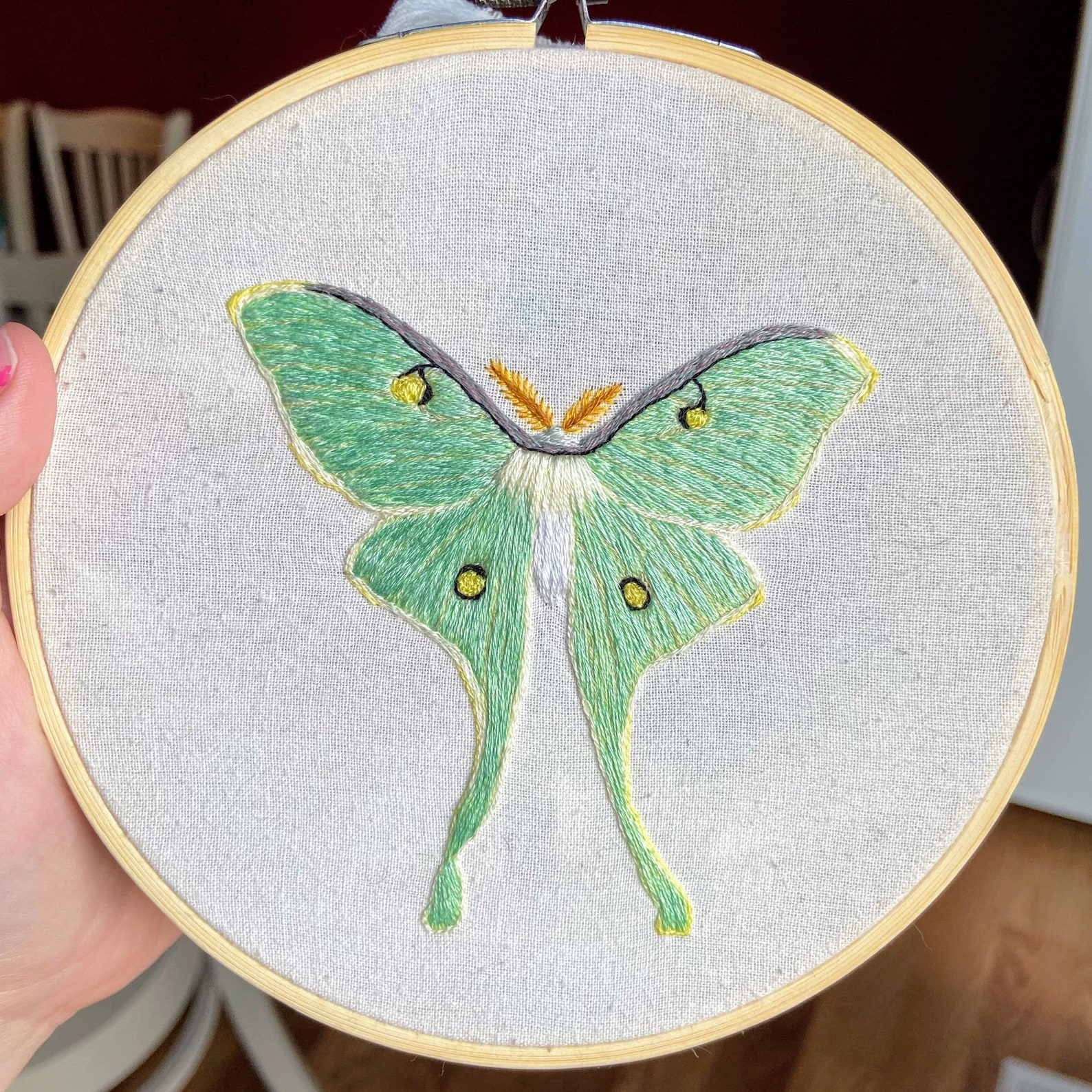 Luna Moth Embroidery Hoop Art, Insect, Butterfly, Thread Painting, Dmc ...
