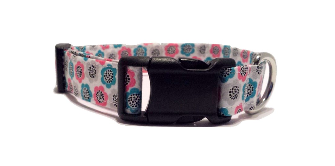Pink and Blue Daisy Flower Dog Collar Flowers Daisies Fabric Adjustable ...