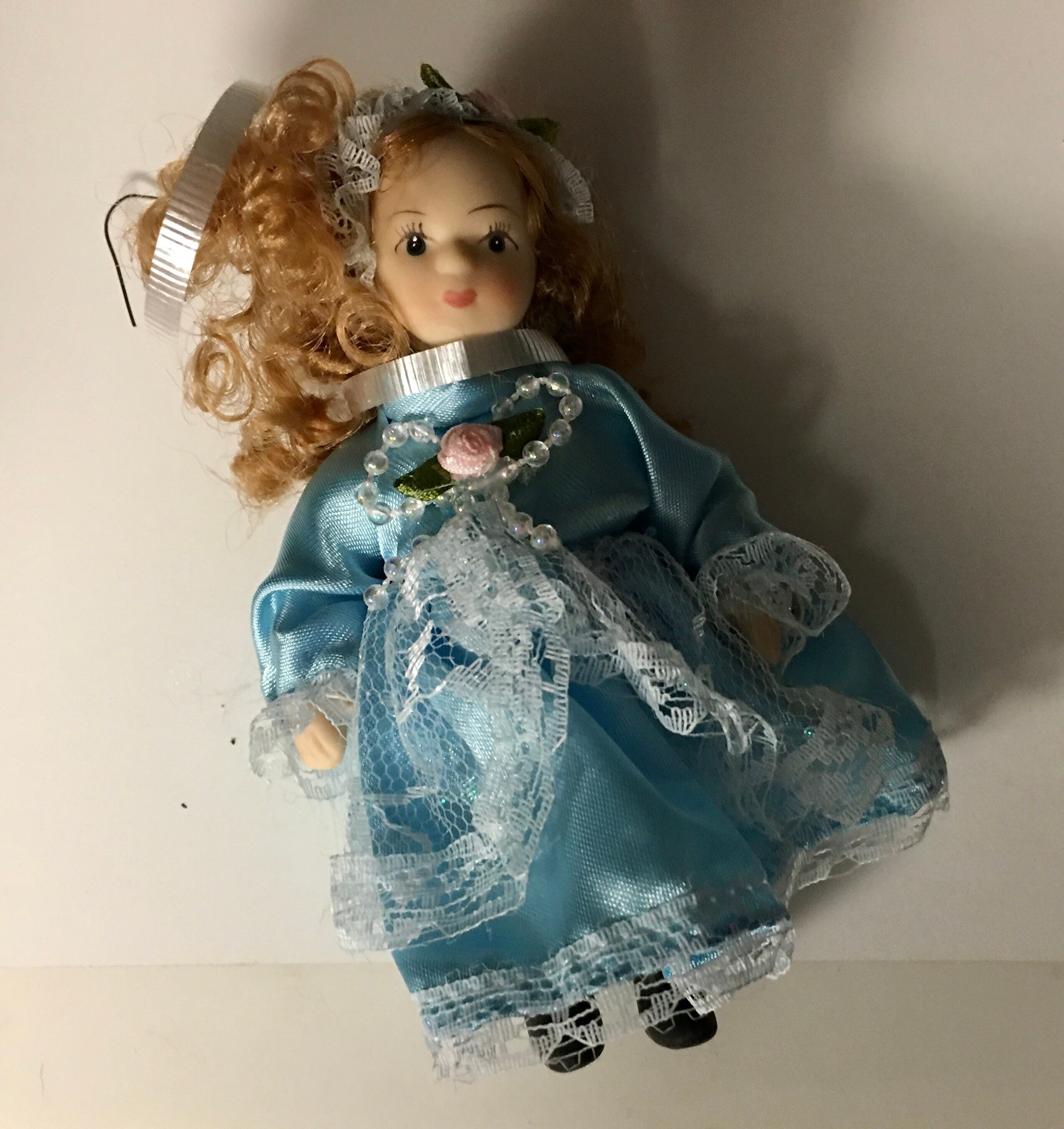 Red Headed Miniature Porcelain Doll in Blue Dress Ornament - Etsy
