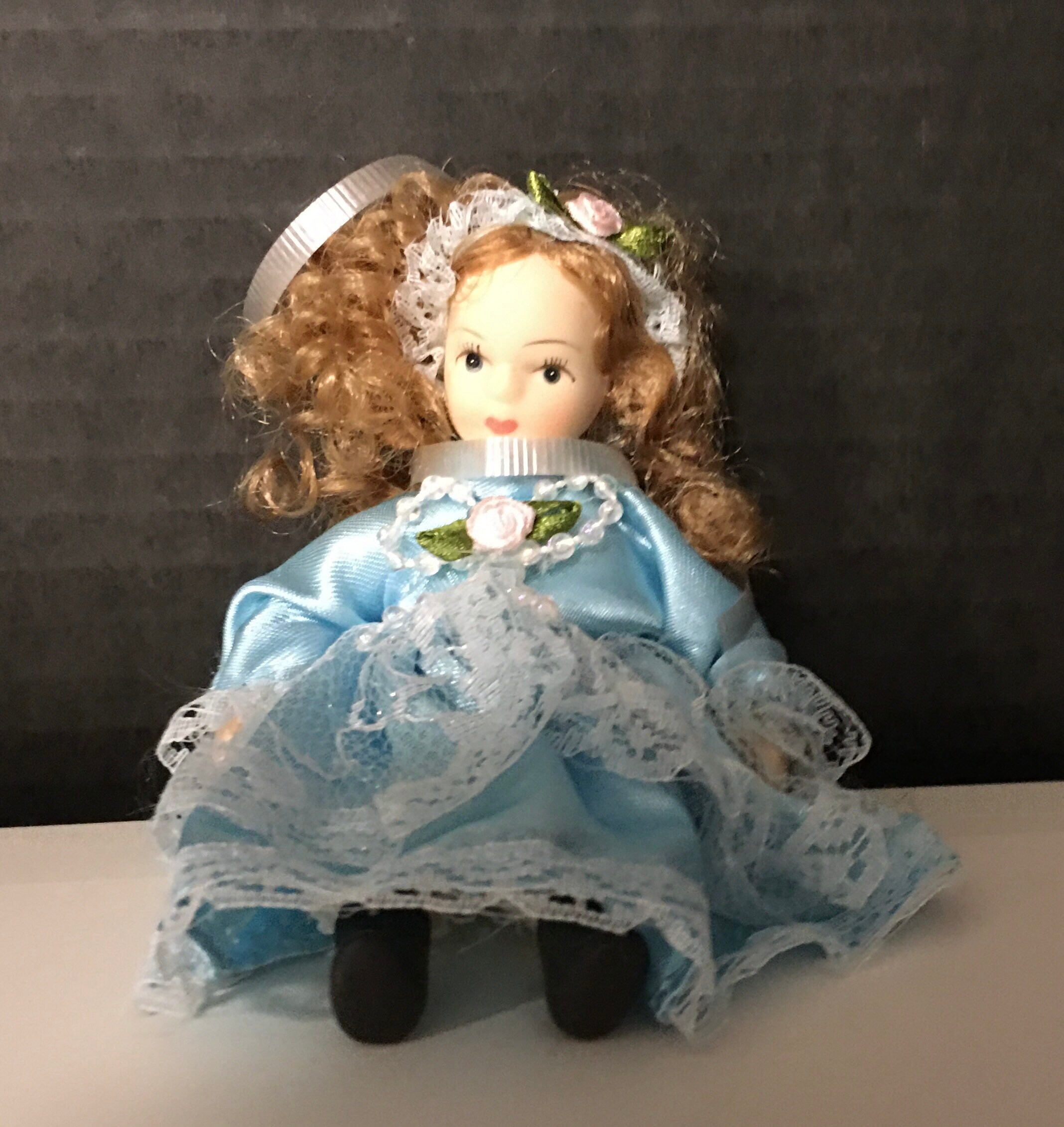 Red Headed Miniature Porcelain Doll in Blue Dress Ornament - Etsy