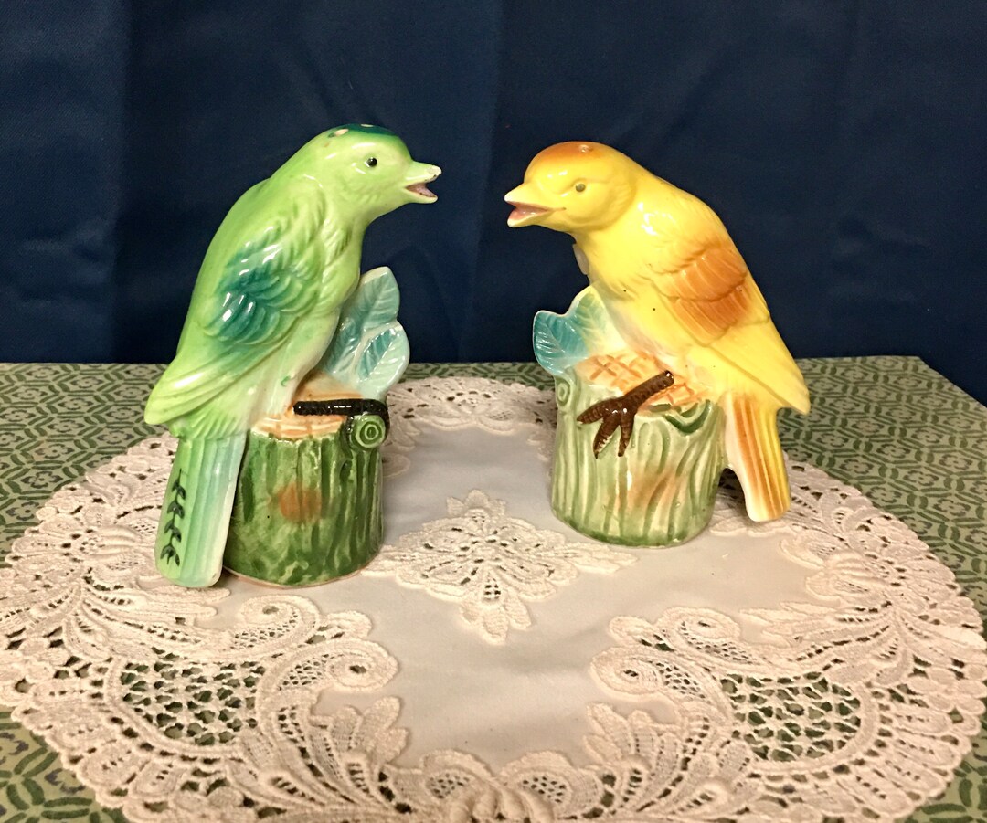 Vintage Green and Yellow Birds Salt Snd Pepper Set-commodore Japan - Etsy