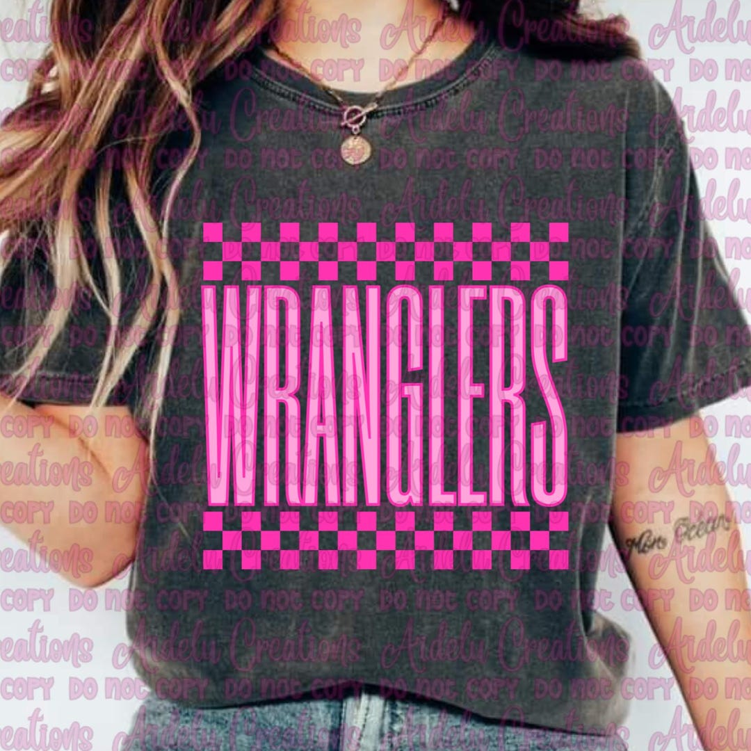 Wranglers PNG: Checkered Pink Spirit Shirt Design, Game Day PNG ...