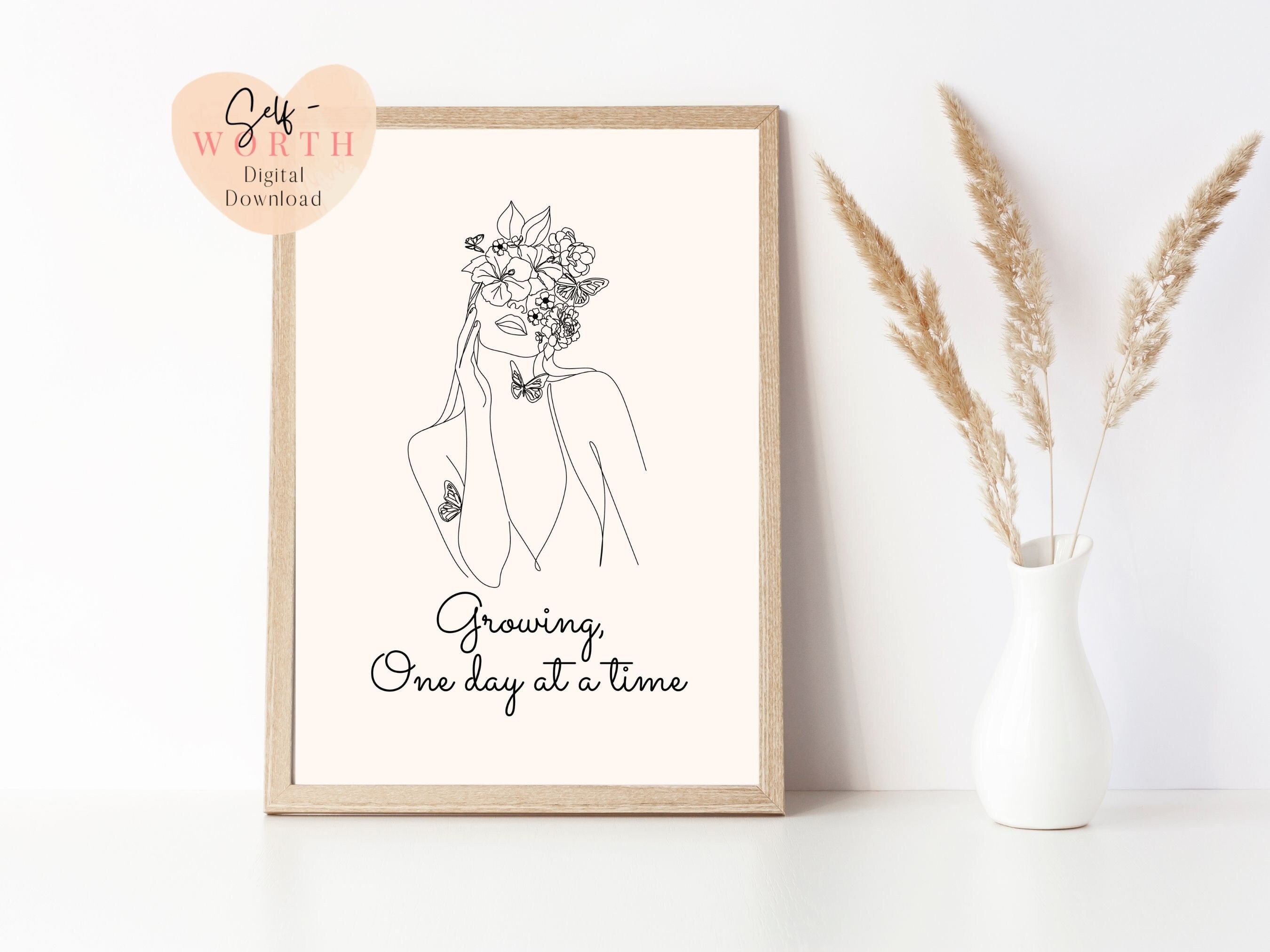 Growing Self Love Line Art Print | Affirmation Wall Art| Inspirational ...