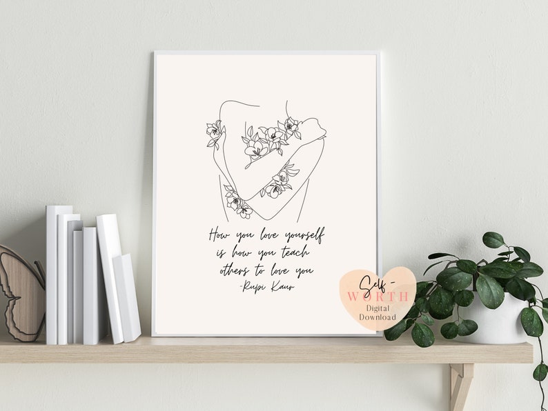 Love Yourself Line Art Print | Affirmation Wall Art| Inspirational Art ...