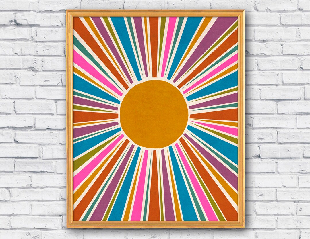 Abstract Sun Print, Bursting Sun Rays, Abstract Wall Art, Colorful Sun ...