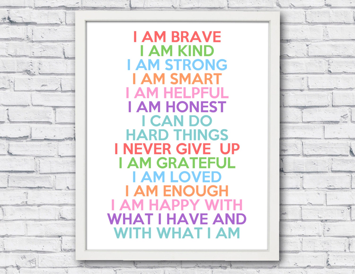 I Am Brave I Am Kind Print, Affirmation Wall Art for Kids, Colorful ...